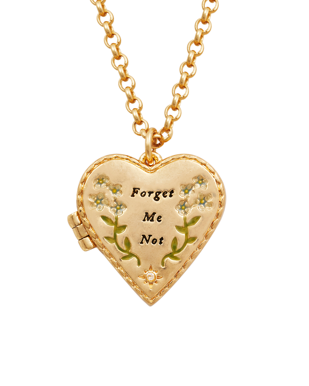 Goldene Forget Me Not Heart Medaillon-Halskette | Fable England