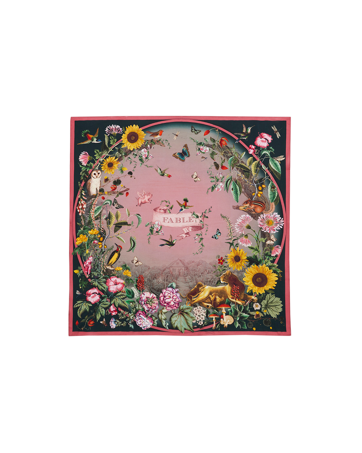 Teal Circe Narrative Silk Blend Square Scarf | Fable England