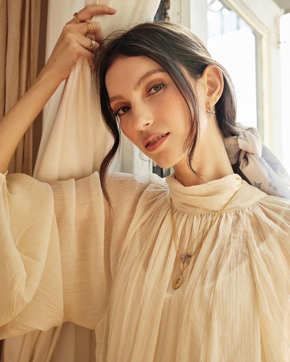 Gold Forget Me Not Bow Pendant Necklace | Fable England