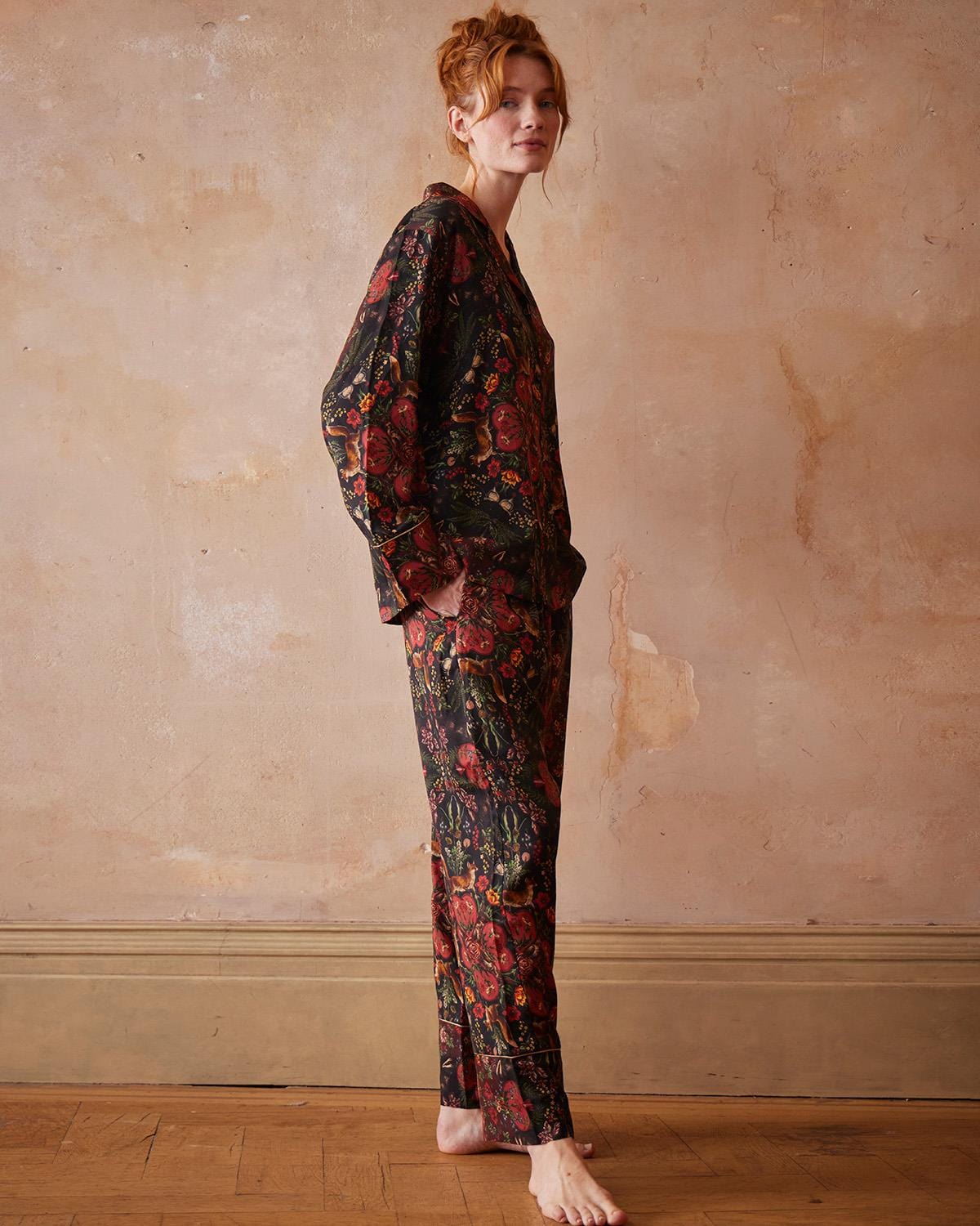 Folksy Fox Pyjamas Black – Fable England UK